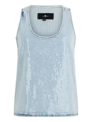 7 For All Mankind Sleeveless Denim Sequin Top - Light Blue