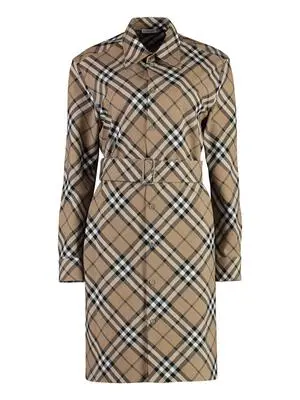 Burberry Check Belted Mini Shirtdress - Beige