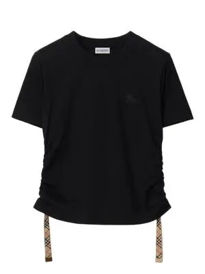 Burberry Cotton T-shirt With Embroidered Equestrian Knight And Drawstring Ruffles - Nero