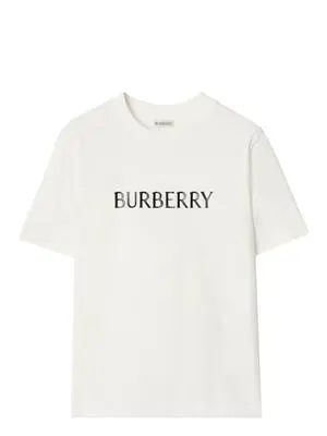 Burberry Ribbed Collar Cotton T-shirt With Logo Print - Bianco