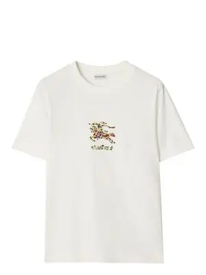 BURBERRY BURBERRY Rib-Knit Neckline T-Shirt With Embroidered Equestrian Knight