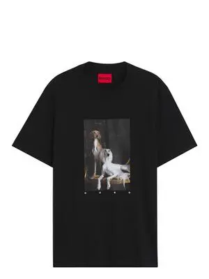 Hugo Cotton-jersey T-shirt With Graphic Print - Black