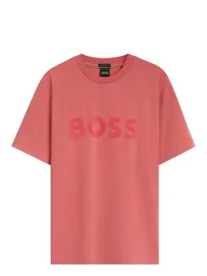 BOSS Tonal Flocked-logo T-shirt In Stretch Cotton - Pink