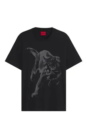 Hugo Cotton-jersey T-shirt With Graphic Print - Black