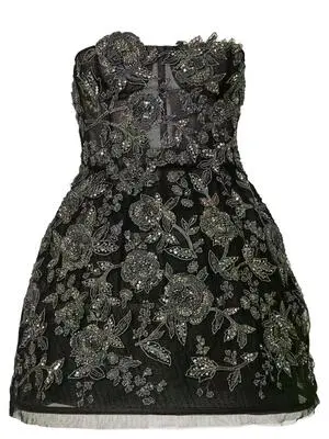 Carolina Herrera Strapless Embroidered Mini Dress - Black