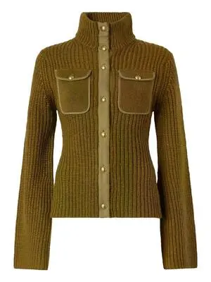 Pinko Ribbed Knit Buttoned Cardigan With High Neck - Green