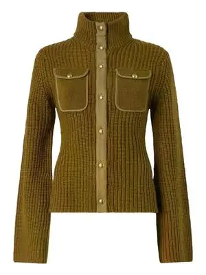 Pinko Ribbed Knit Buttoned Cardigan With High Neck - Green