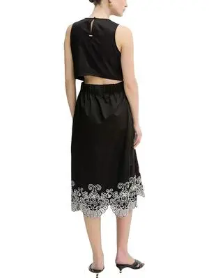 FRACOMINA Floral Embroidery Midi Dress - Black