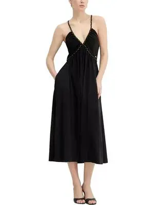 FRACOMINA FRACOMINA V-Neck Sleeveless Midi Dress With Smocked Back And Wide Skirt
