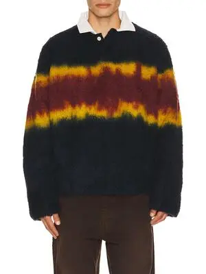 Sacai Chusen-dyed Knit Polo Shirt In Multi - Navy Multi