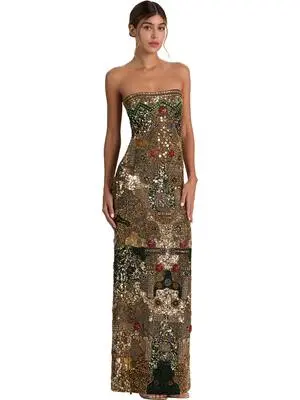Alice + Olivia Embellished Strapless Gown - Gold/multi