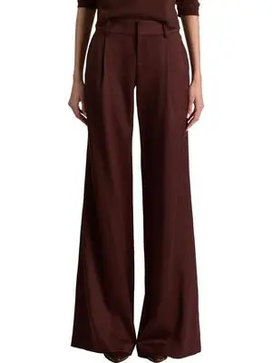 Alice + Olivia Eric Wool Sateen Trousers - Dark Chocolate