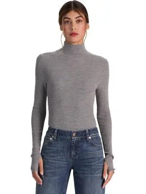 Alice + Olivia Roberta Wool Ribbed Turtleneck - Medium Heather Grey
