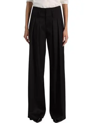 Alice + Olivia Benson Wool Pleated Wide-leg Trousers - Black