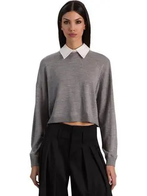 Alice + Olivia Rhett Cropped Merino Wool Pullover With Detachable Collar - Medium Heather Grey