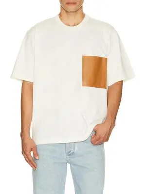 Bottega Veneta Two Ply Cotton Tee Shirt Leather Pocket In Cream - Parchment
