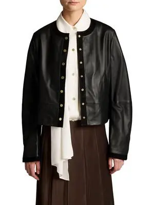 Vince Cropped Suede-trimmed Leather Jacket - Black