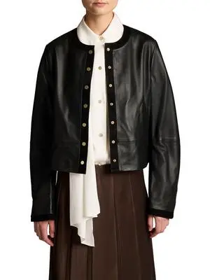 Vince Cropped Suede-trimmed Leather Jacket - Black