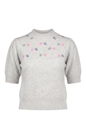 TANTRA SPAIN SL Tantra Spain Sl Short-Sleeved Sweater With Embroidered Birds Grey
