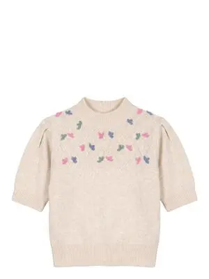 TANTRA SPAIN SL Short-sleeved Sweater With Embroidered Birds - Beige