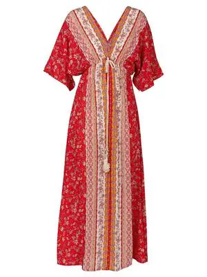 TANTRA SPAIN SL Printed Maxi Dress With V-neck And Drawstring Waist - Red