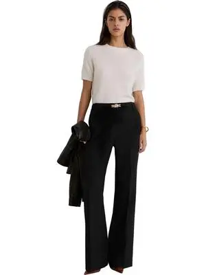 REISS Leona Flared Knot-hardware Belted Trousers - Black