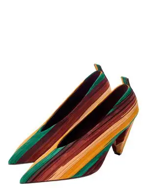 Loewe Origami Cubic Pump In Skived Leather With Striped Motif - Yellow/multicolor