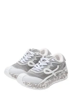 Loewe Pogo Sneaker In Technical Knit And Suede - Light Grey/white/white