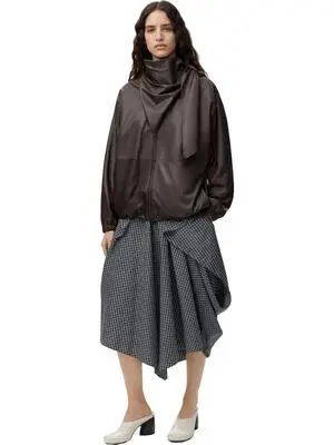 Loewe LOEWE Leather Scarf Collar Jacket Dark Brown