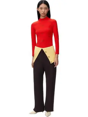 Loewe High Neck Ribbed Viscose Blend Top With All-over Embroidery - Red