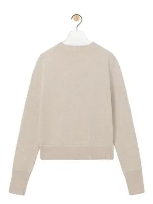 Loewe Sweater In Medium-weight Wool With Embroidered Double - Beige