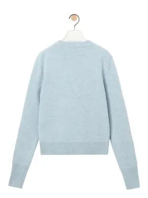 Loewe Sweater In Medium-weight Wool With Embroidered Double - Light Blue