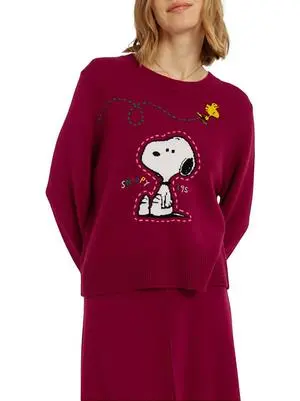 Chinti & Parker Wool-cashmere Snoopy Embroidered Sweater - Cherry