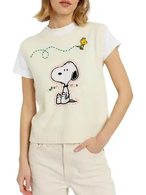 Chinti & Parker Wool-cashmere Snoopy & Woodstock Intarsia Vest - Cream
