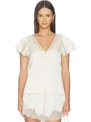 Citizens Of Humanity Lola Flutter Lace Sleeve Top - Cream