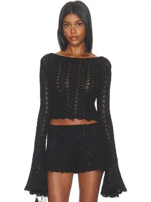 Tularosa Zaylee Boat Neck Open Stitch Mini Sweater - Black