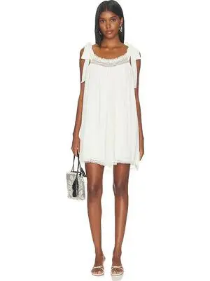 Tularosa Evira Mini Dress With Tie Shoulders And Lace Trim - Cream