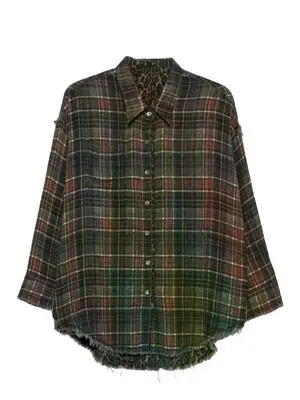 R13 Reversible Plaid Check Distressed Cotton Shirt - Brown