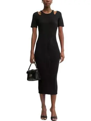 FRACOMINA Ribbed Cut-out Midi Dress With Chain Detail - Black