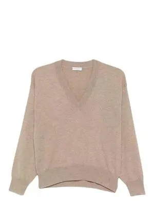 Brunello Cucinelli Brunello Cucinelli V-Neck Long Sleeve Sweater Neutrals