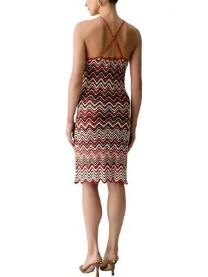 MORGAN Zigzag Knit Bead-embellished Midi Dress - Orange