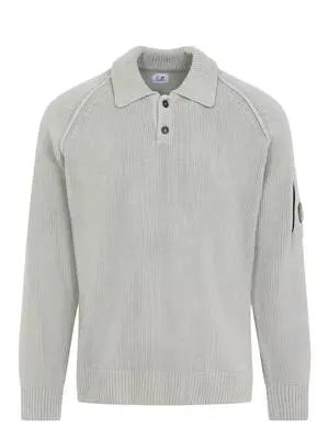 C.P. COMPANY C.P. Company Chenille Cotton Ribbed Polo Sweater With Lens Detail