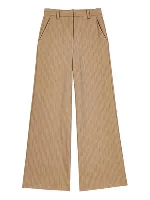 Maje Wool-blend Pinstriped Wide-leg Trousers - Beige