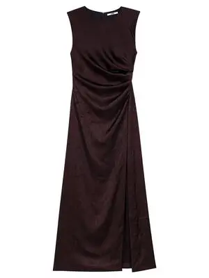 Maje Ruched Sleeveless Midi Dress - Brown