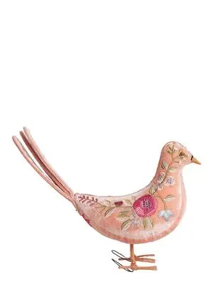 ANKE DRECHSEL Silk Velvet Embroidered Dove Ornament - Pink