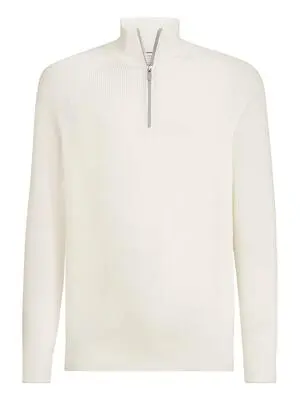 Brunello Cucinelli Cotton Rib-knit Quarter-zip Sweater - White
