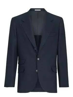 Brunello Cucinelli Mouliné Virgin Wool Twill Deconstructed Blazer - Blue