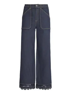 Cinq À Sept Guipure Lace-trim Wide-leg Jeans - Blue