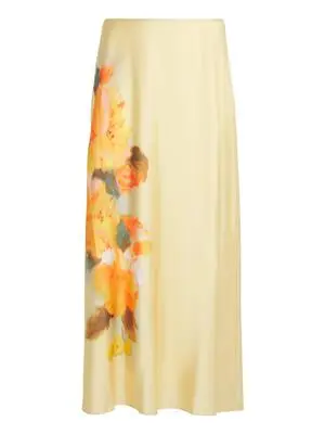 Cinq À Sept Watercolour Floral Carole Midi Skirt - Yellow