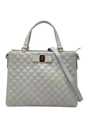 FERRAGAMO Quilted Leather Vara Bow Tracy Satchel - Grey